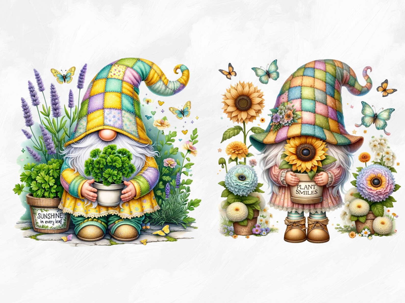 Watercolor Spring Garden Gnomes Clipart, 11 PNG Garden Gnome Clipart ...