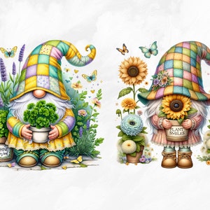 Watercolor Spring Garden Gnomes Clipart, 11 PNG Garden Gnome Clipart ...