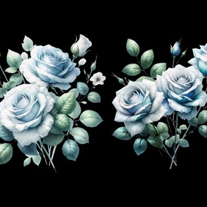 Watercolor Blue Rose Collection Clipart, 11 PNG Rose Bouquet Clipart ...