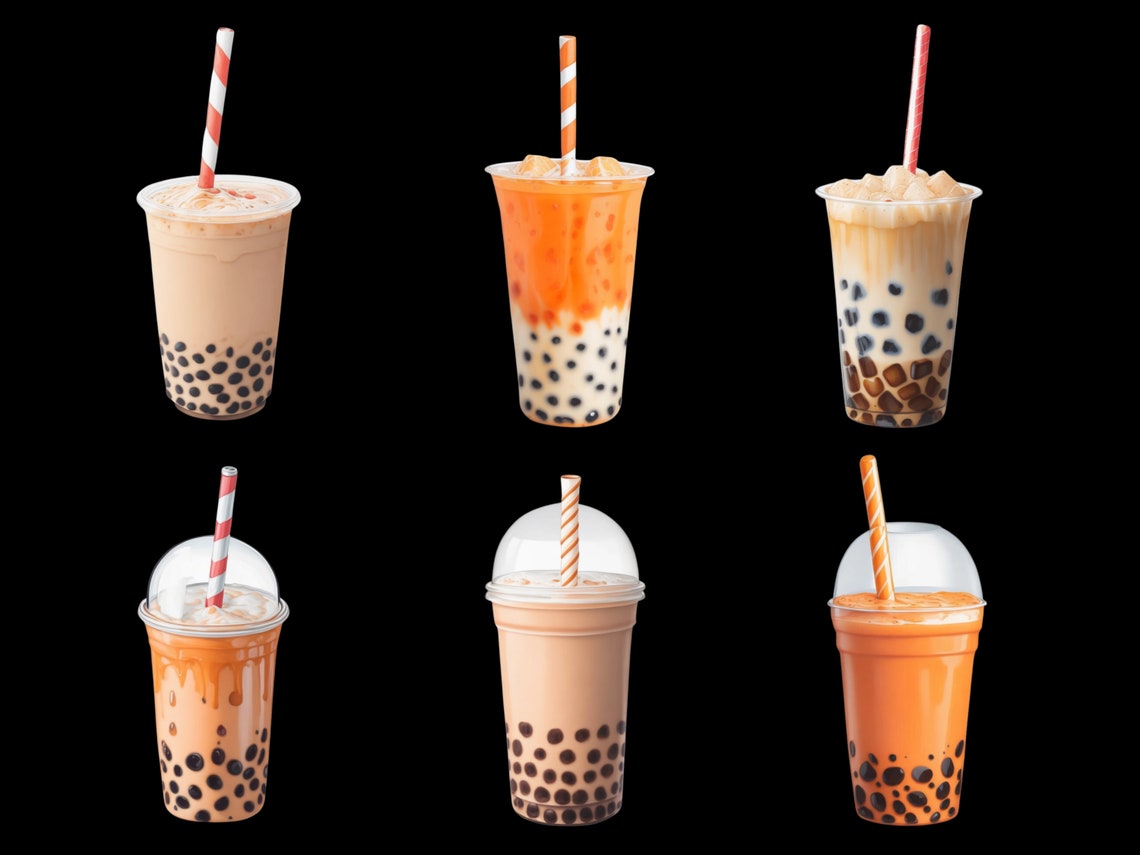 Watercolor Bubble Tea Clipart 21 PNG Watercolor Boba Tea - Etsy
