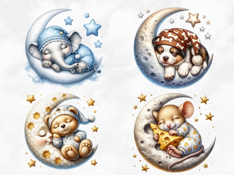 Watercolor Sleeping Animals Collection Clipart, 25 PNG Safari Animals ...