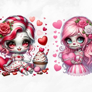 Watercolor Cute Valentines Zombies Collection Clipart, 11 PNG ...