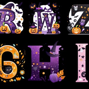 Halloween Alphabet Clipart, 26 PNG Halloween Doodle Letters Clipart ...