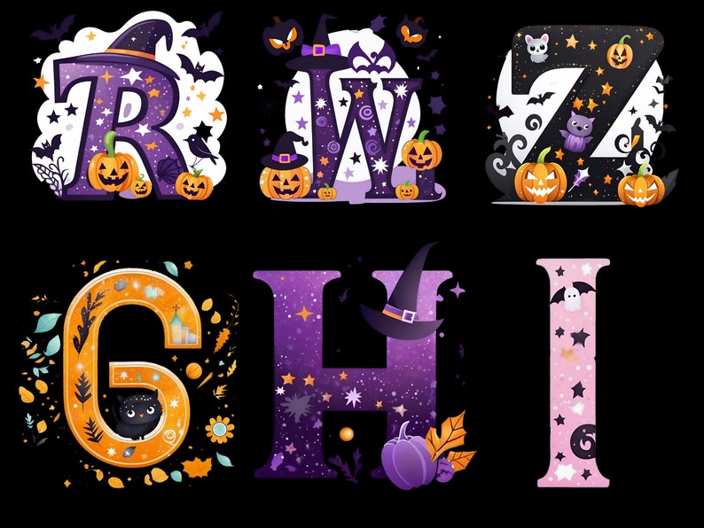 Halloween Alphabet Clipart, 26 PNG Halloween Doodle Letters Clipart ...