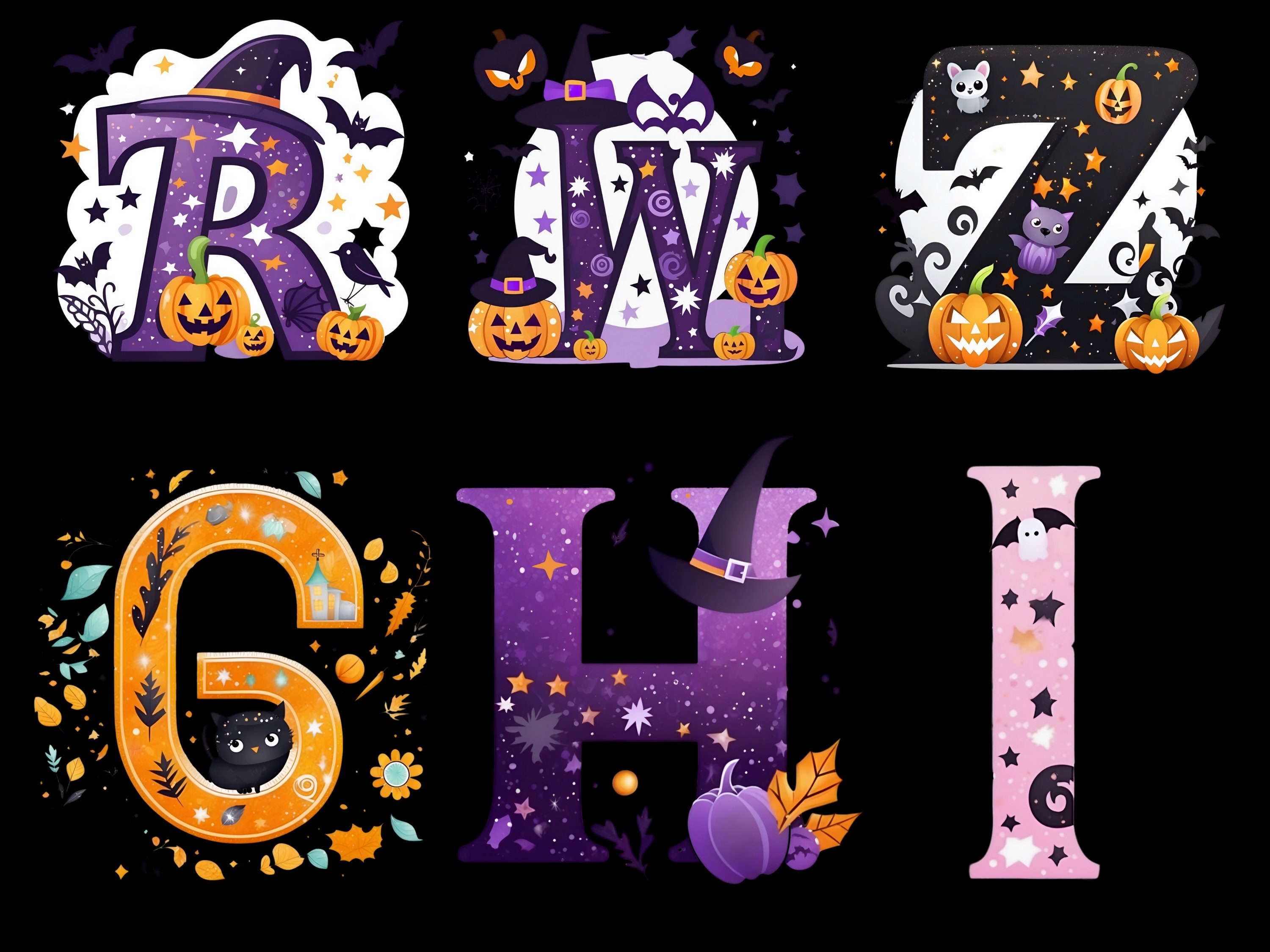 Halloween Alphabet Clipart, 26 PNG Halloween Doodle Letters Clipart ...