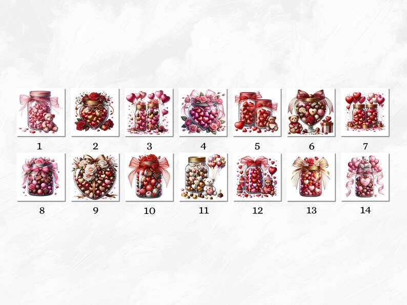 Watercolor Valentines Candy Jars Clipart, 14 PNG Valentines Day Clipart ...