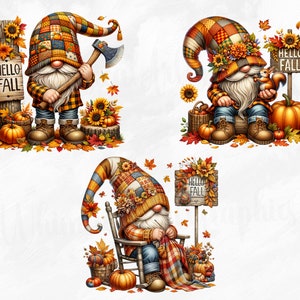 Watercolor Hello Fall Gnomes Collection Clipart, 15 PNG Autumn Clipart ...