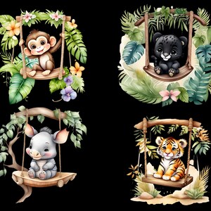 Watercolor Baby Animals on Swings Clipart, 27 PNG Safari Animals ...
