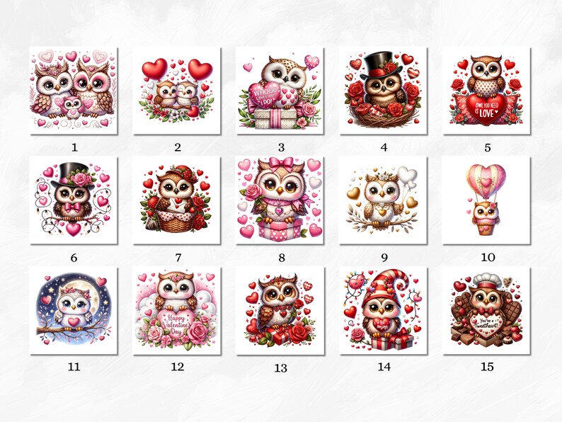 Watercolor Cute Valentines Owl Clipart, 15 PNG Valentines Day Clipart ...