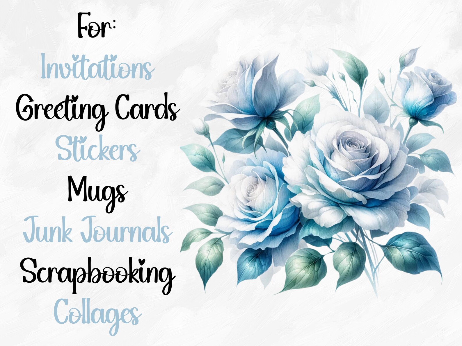 Watercolor Blue Rose Collection Clipart, 11 PNG Rose Bouquet Clipart ...