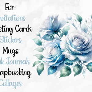 Watercolor Blue Rose Collection Clipart, 11 PNG Rose Bouquet Clipart ...