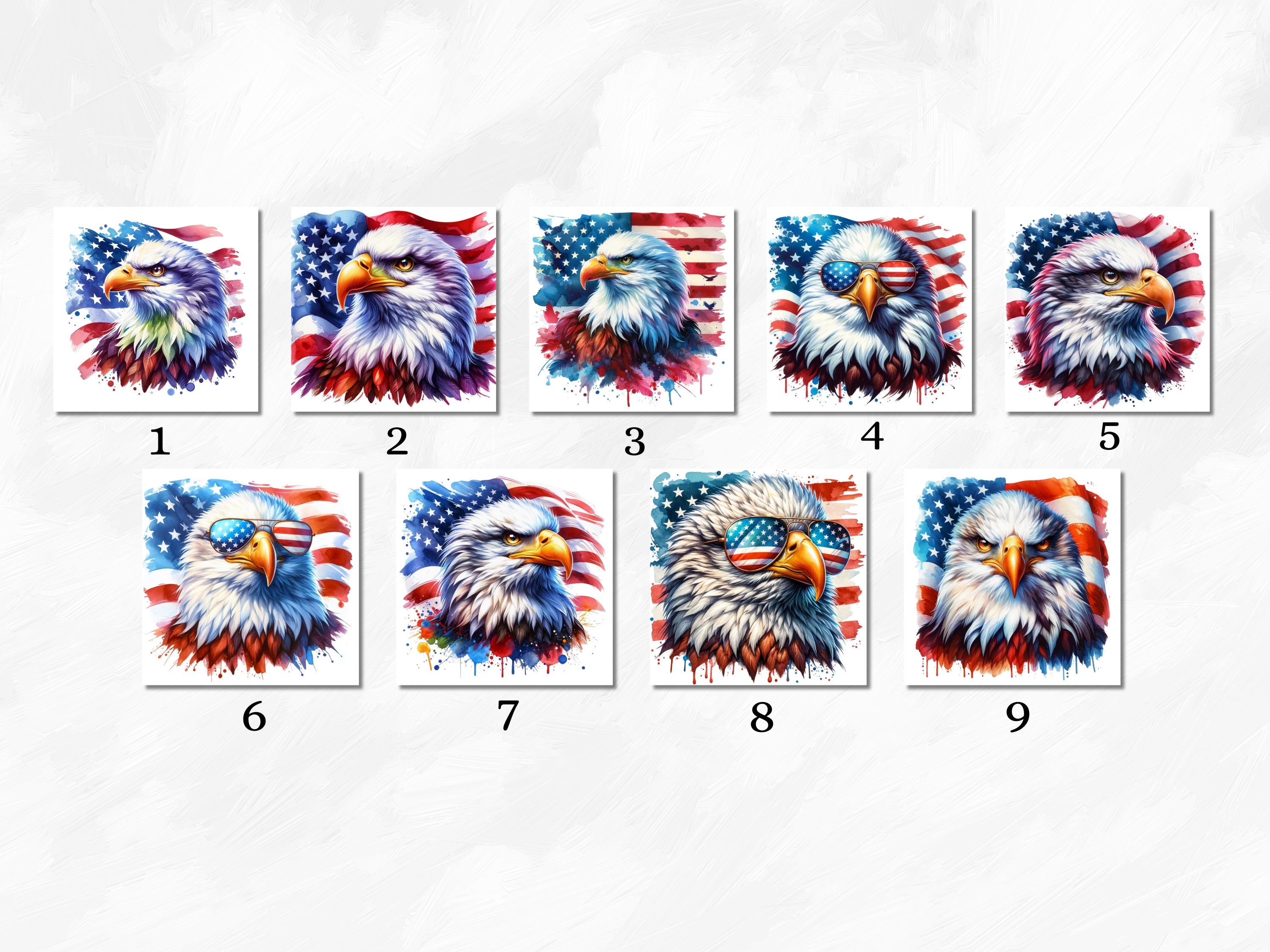 Watercolor Eagle Flag Collection Clipart, 9 PNG 4th of July Eagle ...