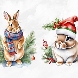 Watercolor Christmas Bunnies Clipart, 9 PNG Christmas Bunny Clipart ...