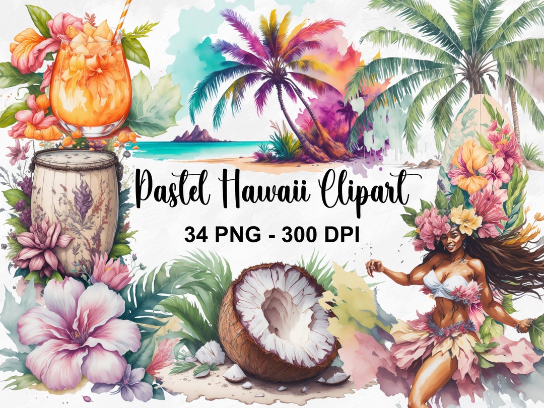 Watercolor Pastel Hawaii Clipart, 34 PNG Watercolor Flowers Clipart ...