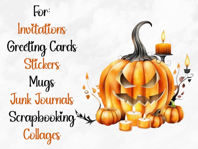 Watercolor Halloween Jack O Lantern Collection Clipart, 30 PNG ...