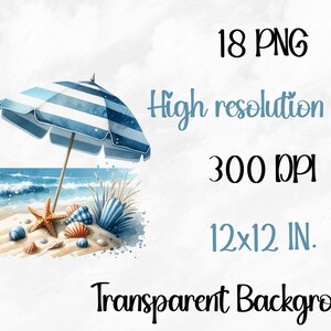 Watercolor Beach Day Collection Clipart, 18 PNG Beach Clipart, Summer ...