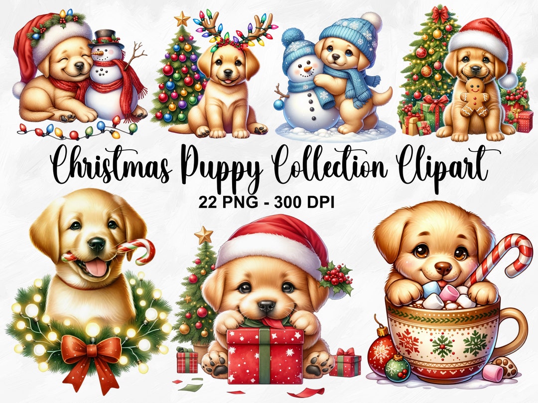 Watercolor Christmas Puppy Collection Clipart, 22 PNG Cute Puppy ...