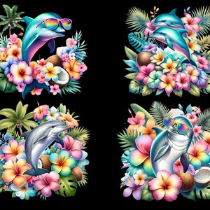 Watercolor Tropical Dolphins Collection Clipart, 24 PNG Sea Animal ...