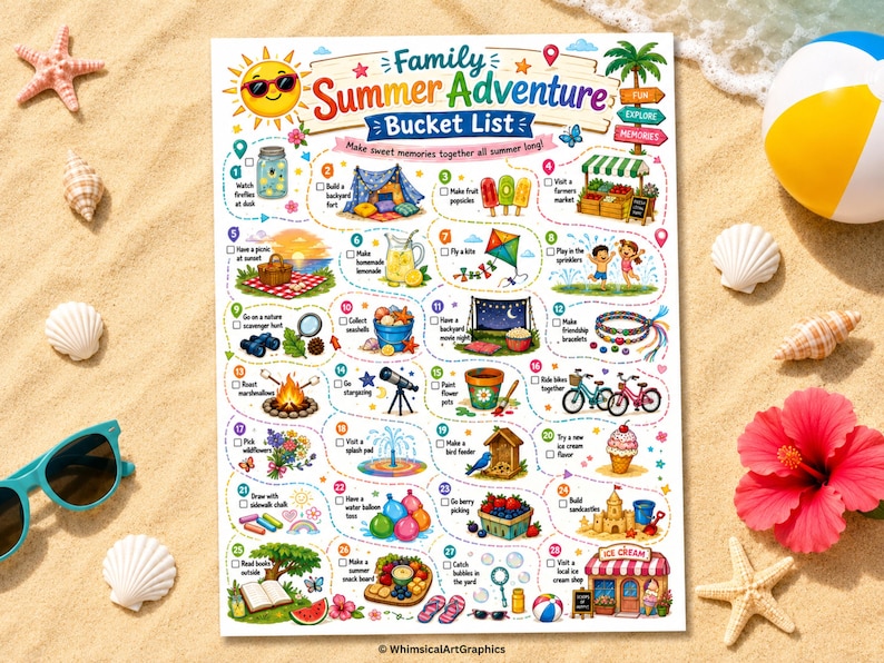 Summer Bucket List Printable, Family Summer Activities Checklist, Kids ...