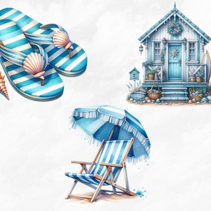 Watercolor Nautical Collection Clipart, 14 PNG Beach Clipart, Travel ...