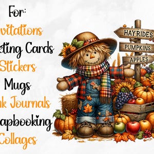 Watercolor Fall Scarecrows Collection Clipart, 11 PNG Autumn Clipart ...