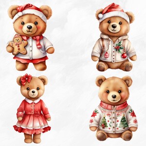Watercolor Christmas Teddy Bear Clipart, 19 PNG Holiday Teddy Bear ...