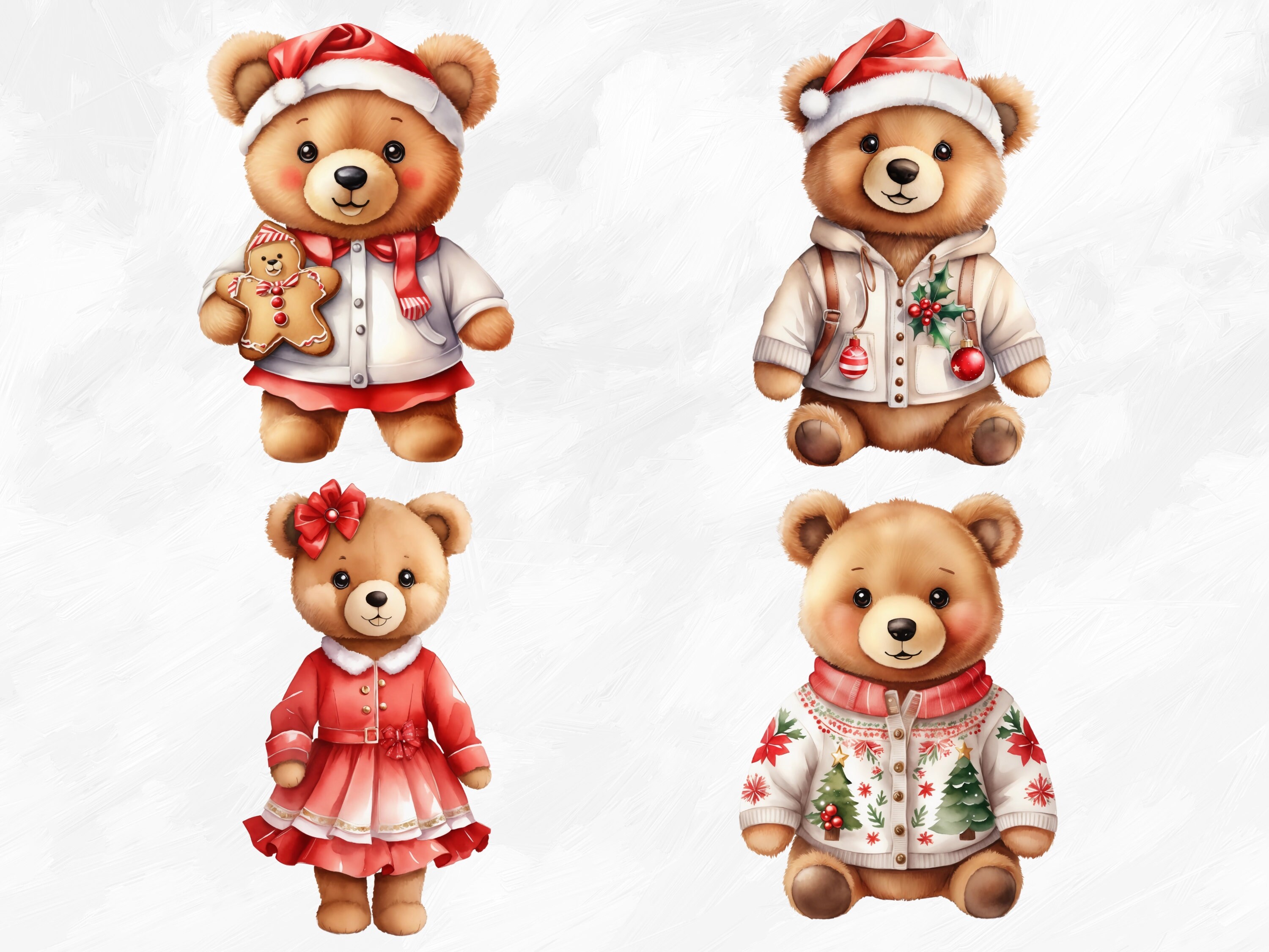 Watercolor Christmas Teddy Bear Clipart 19 PNG Holiday Teddy - Etsy
