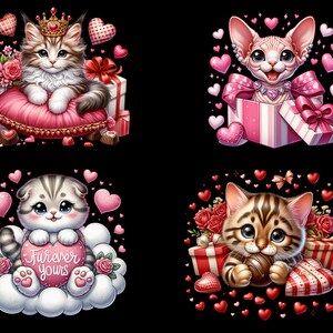 Watercolor Cute Valentines Kittens Clipart, 22 PNG Valentines Day ...