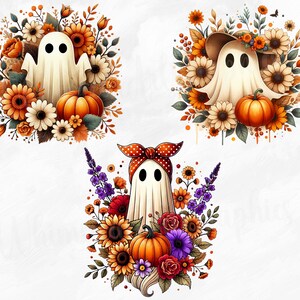 Watercolor Cute Ghost Clipart, 11 PNG Halloween Clipart Bundle, Cute ...