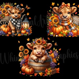 Watercolor Autumn Highland Cows Clipart, 15 PNG Fall Clipart, Pumpkin ...