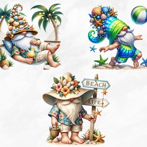 Watercolor Summer Beach Gnome Collection Clipart, 12 PNG Gnome Clipart ...