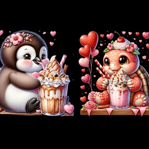 Watercolor Cute Milkshake Animals Clipart, 11 PNG Valentines Day ...