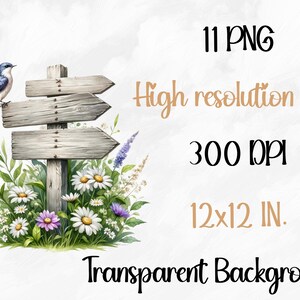 Watercolor Garden Signs Collection Clipart, 11 PNG Summer Clipart ...