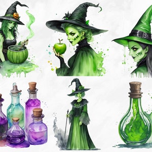35 PNG Watercolor Wicked Witch Clipart, Fantasy Witch, Witch Clip Art ...