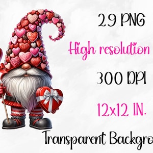 Watercolor Valentines Gnomes Clipart, 29 PNG Festive Gnomes Clipart ...