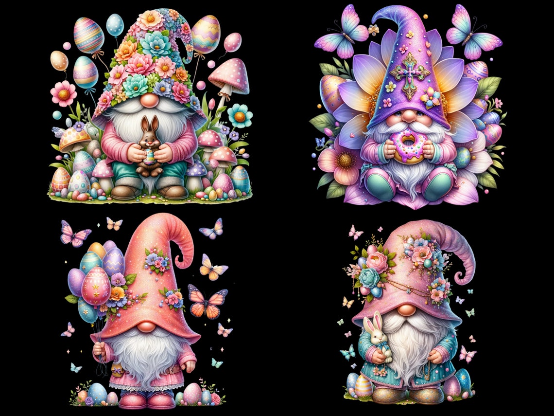 Watercolor Easter Gnome Collection Clipart, 25 PNG Easter Clipart ...