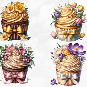 Watercolor Spring Flowers Cupcake Collection Clipart, 24 PNG Spring ...