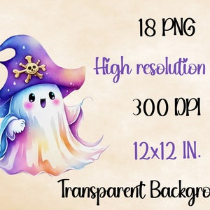 Watercolor Halloween Cute Ghost Collection Clipart, 18 PNG Halloween ...