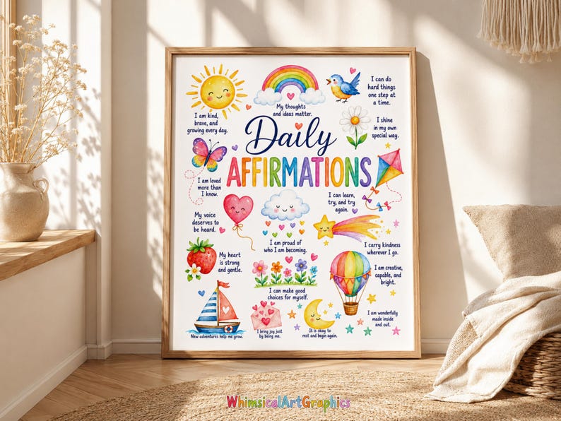 Daily Affirmations Kids Wall Art, Positive Affirmation Poster, Therapy ...