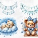 Watercolor Sleeping Blue Teddy Bear Clipart, 24 PNG Sleepy Teddy Bear ...