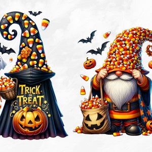 Watercolor Candy Corn Gnomes Collection Clipart, 10 PNG Halloween ...