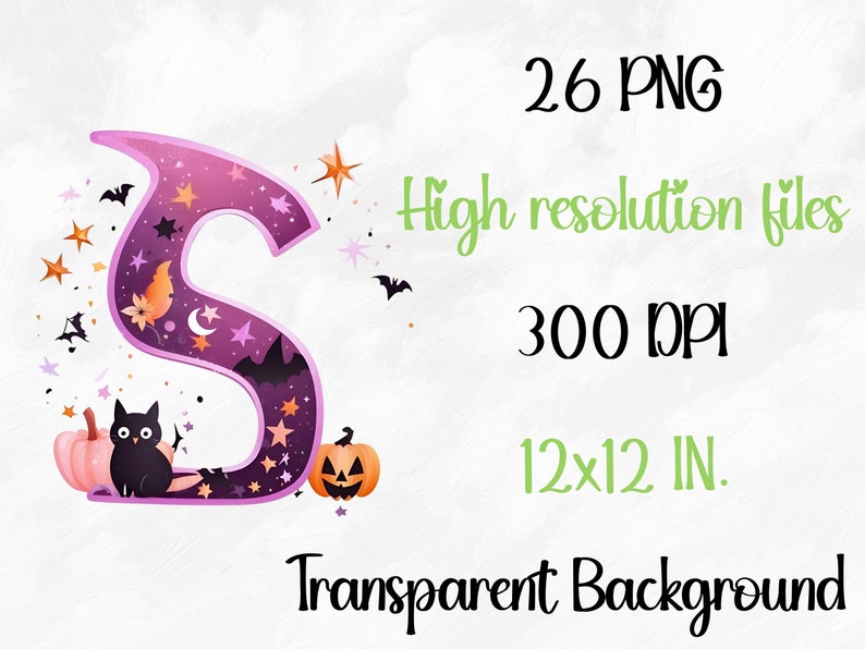 Halloween Alphabet Clipart, 26 PNG Halloween Doodle Letters Clipart ...