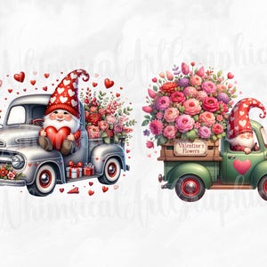 Watercolor Valentine Truck & Gnomes Clipart, 12 PNG Valentines Clipart ...
