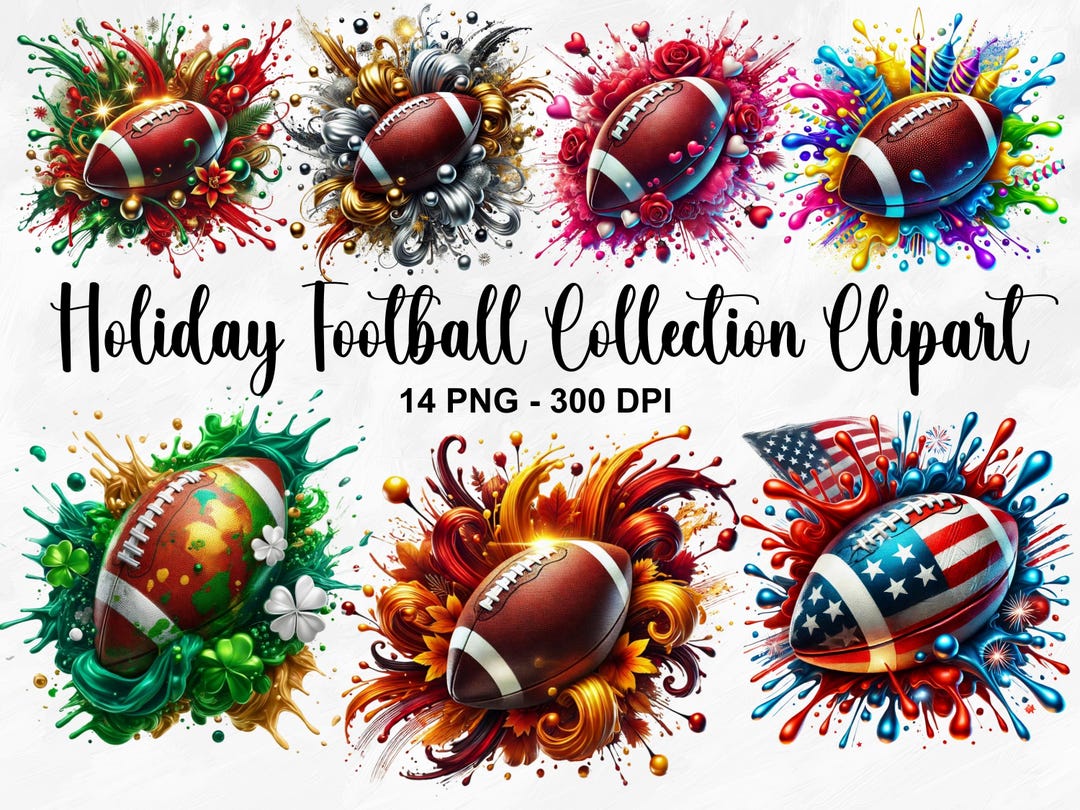 Watercolor Holiday Football Collection Clipart, 14 PNG Football Clipart ...