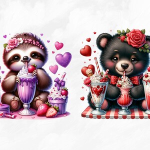 Watercolor Cute Milkshake Animals Clipart, 11 PNG Valentines Day ...