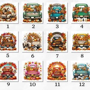 Watercolor Fall Trucks Collection Clipart, 12 PNG Hello Fall Clipart ...