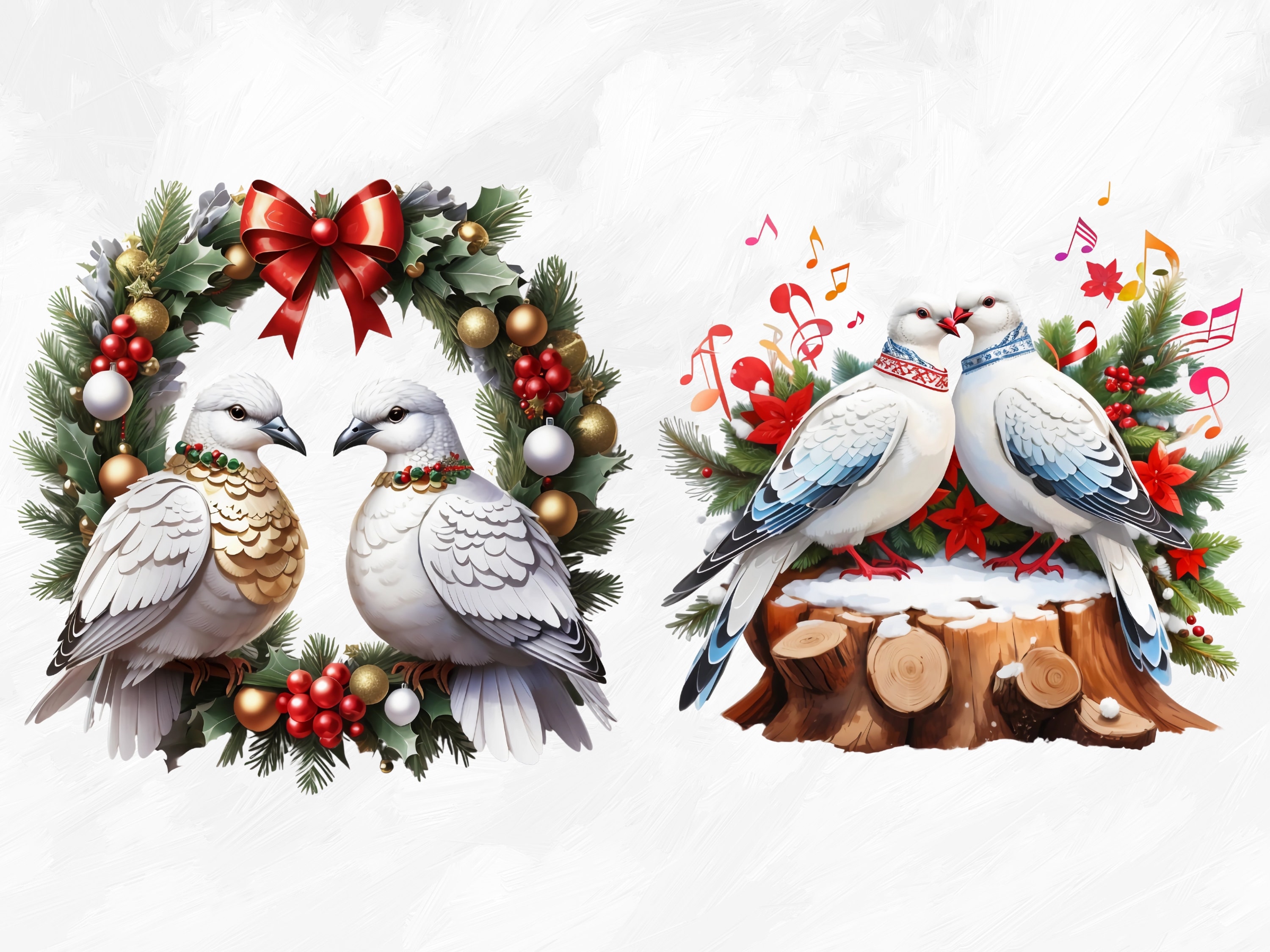 Watercolor Christmas Turtle Dove Clipart 25 PNG Christmas - Etsy