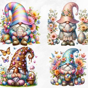 Watercolor Easter Gnome Collection Clipart, 25 PNG Easter Clipart ...