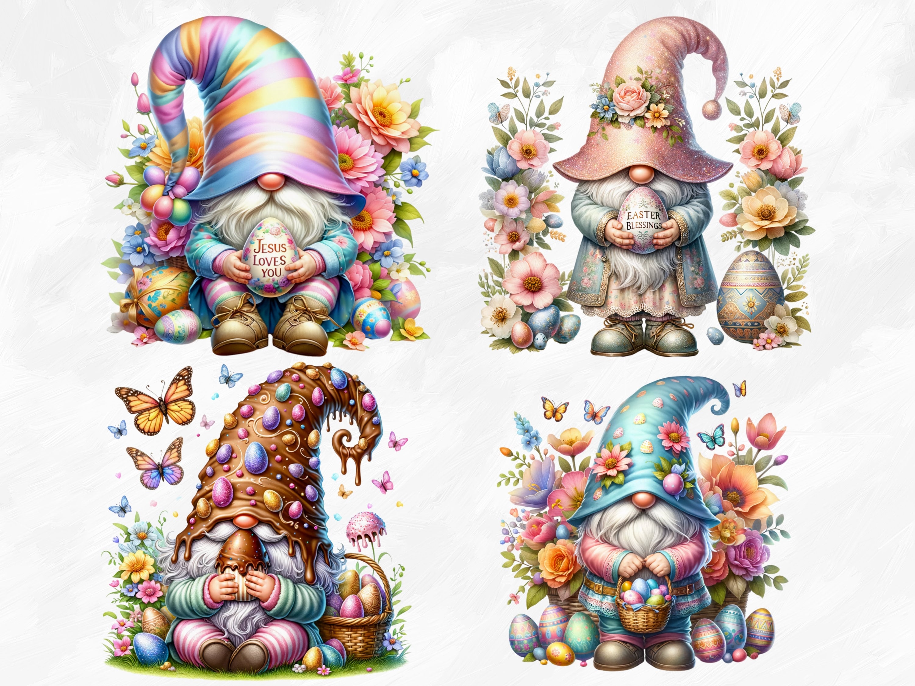 Watercolor Easter Gnome Collection Clipart, 25 PNG Easter Clipart ...