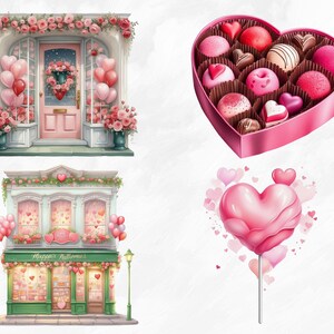 Watercolor Cute Valentines Candy Shop Clipart, 23 PNG Valentines Day ...